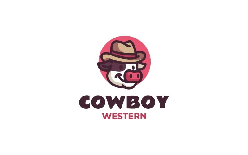 Cowboy - Cute Cow Mascot Logo Design - TemplateMonster