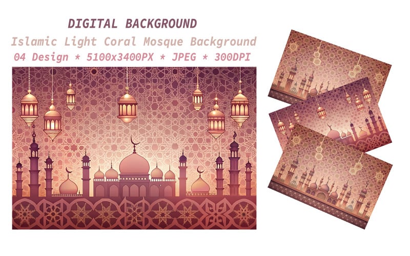 Islamic Light Coral Mosque Background - TemplateMonster