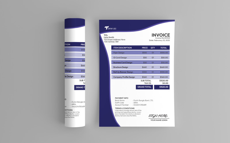 Blue Color Corporate Invoice Template - TemplateMonster