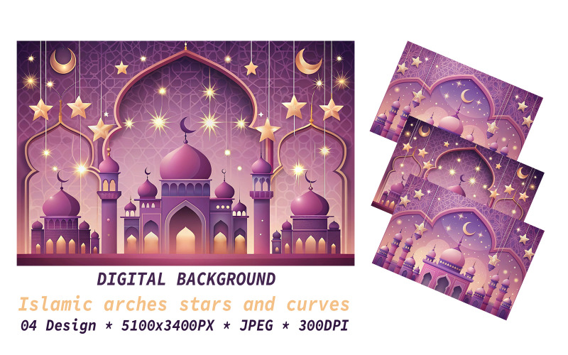 Islamic arches stars and dome curves Background