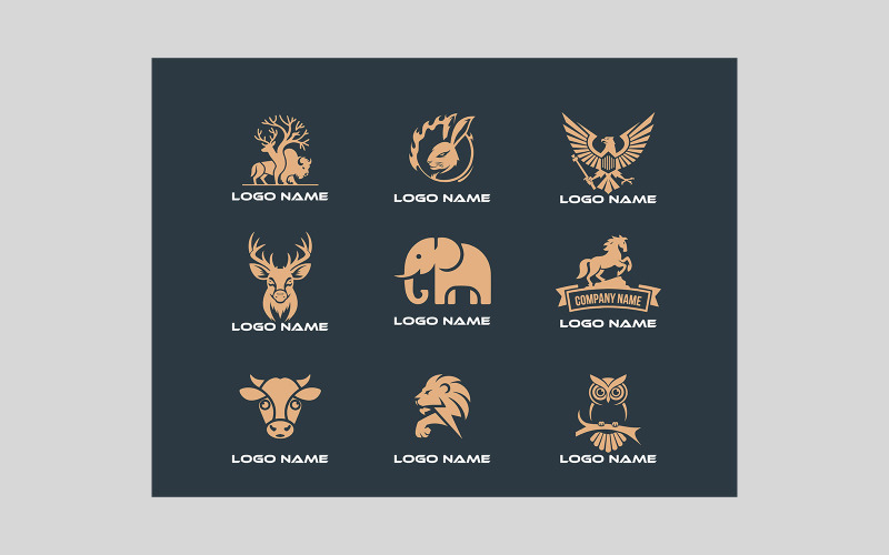 Collection of animal-themed logo templates for various businesses