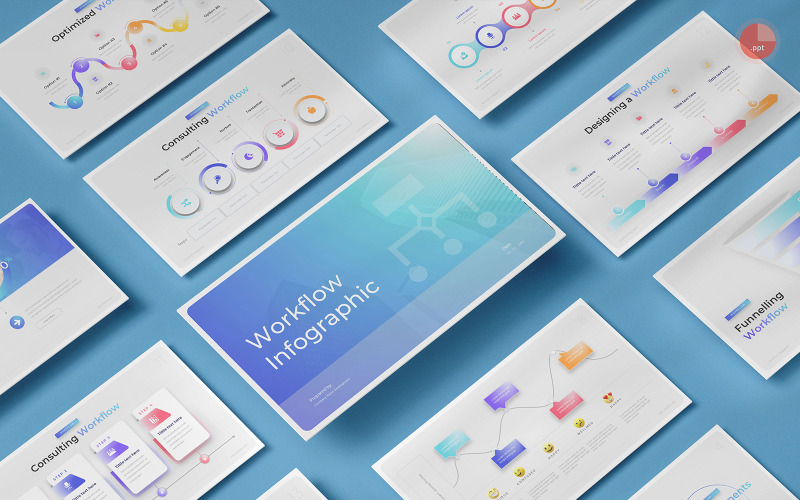 Modelo de apresentação de PowerPoint com infográficos de fluxo de trabalho