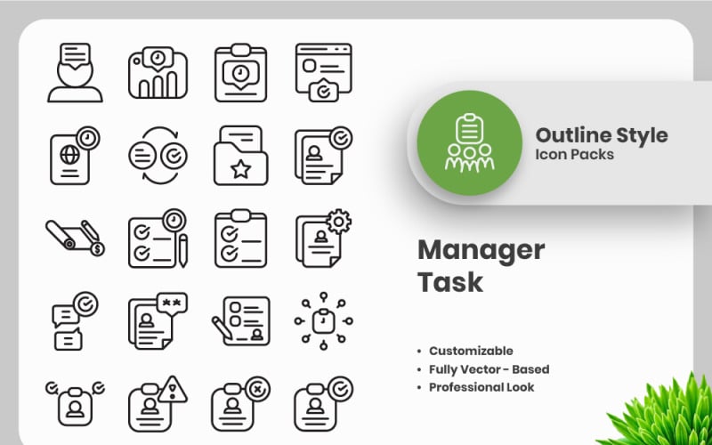 25 Set of Manager Task Outline Icon Collection