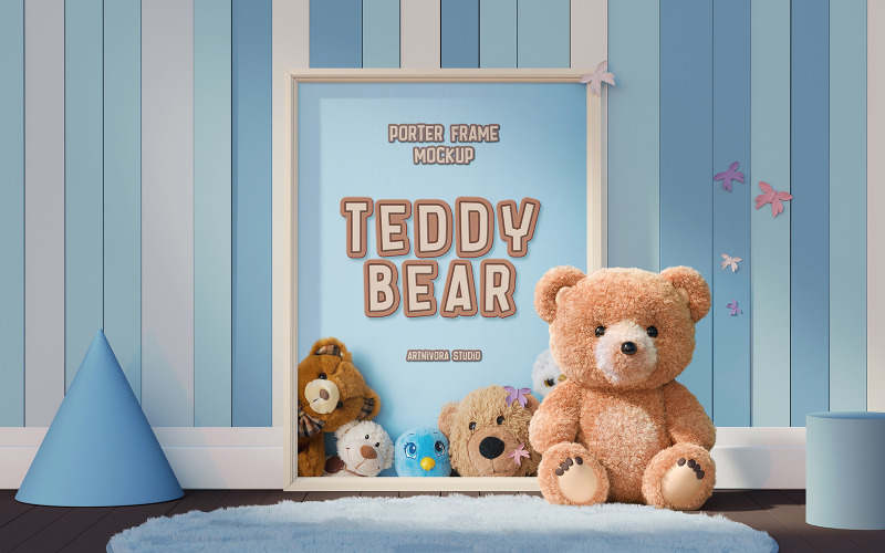 Poster Frame with Teddy Bear Mockup #522853 - TemplateMonster