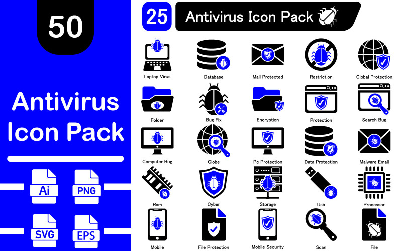 Antivirus Icon Pack | AI | EPS | SVG | PNG - TemplateMonster