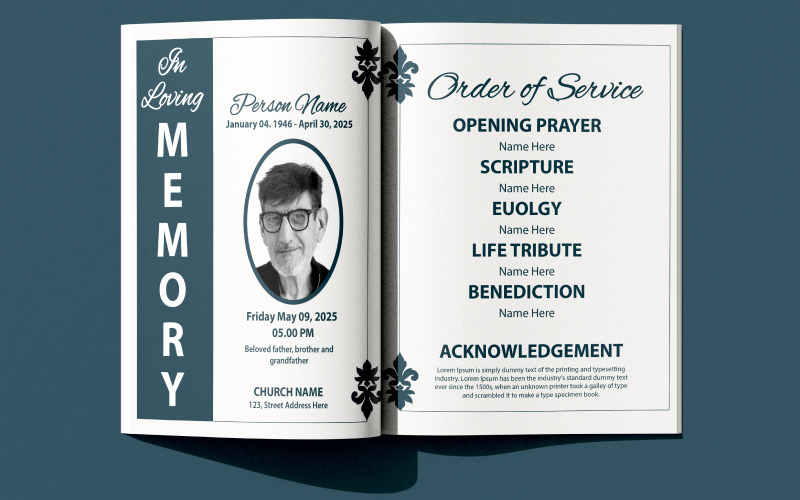 Folleto del programa funerario o servicio conmemorativo