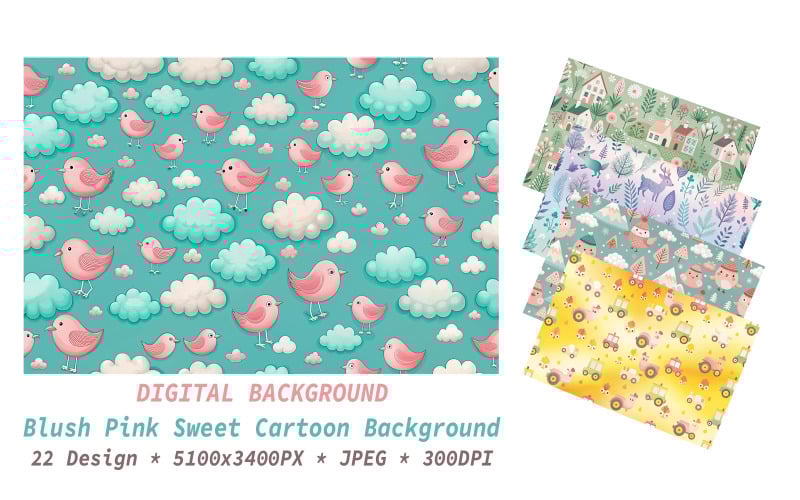 Blush Pink Sweet Cartoon Background #523707 - TemplateMonster