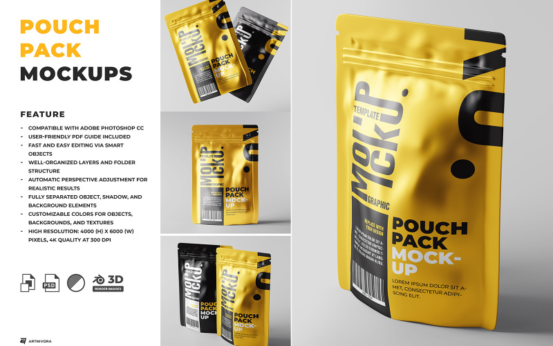 Pouch Pack Mockup Design Sets #523725 - TemplateMonster