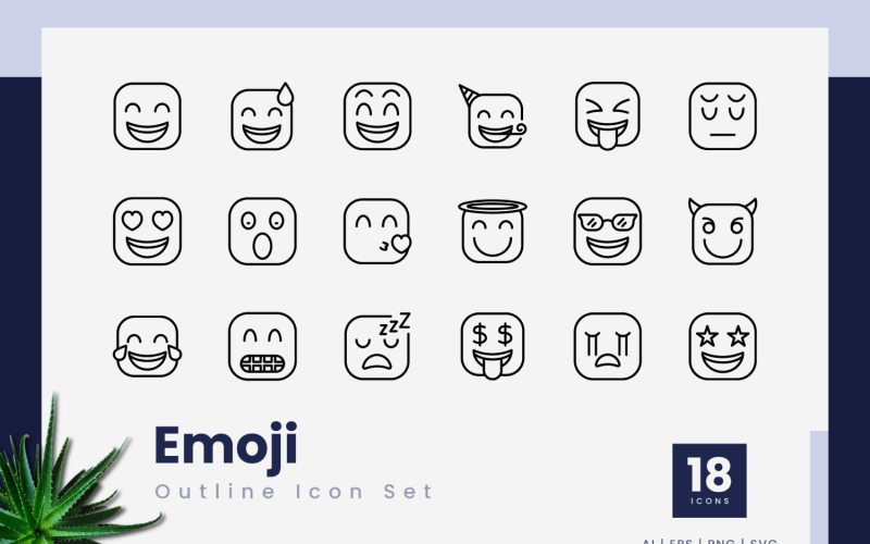 Emoji Outline Black Icon Set #526076 - TemplateMonster