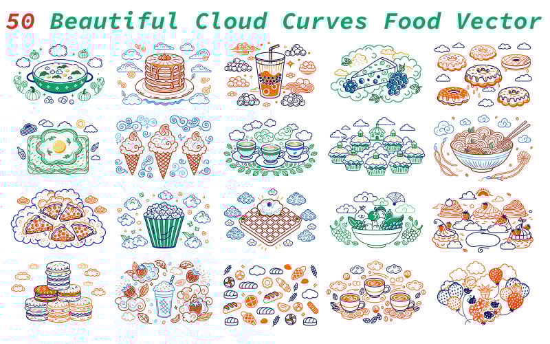 50 Beautiful Cloud Curves Food Vector - TemplateMonster
