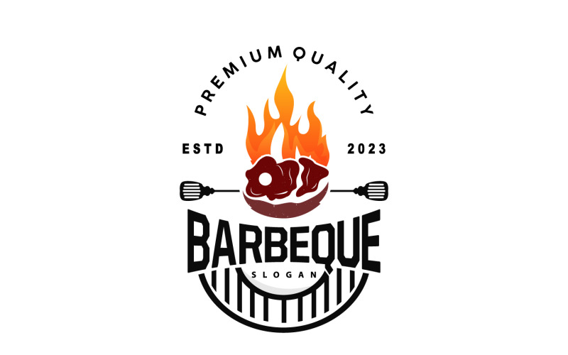 Barbeque Logo Hot Grill Design Vintage V1 - TemplateMonster