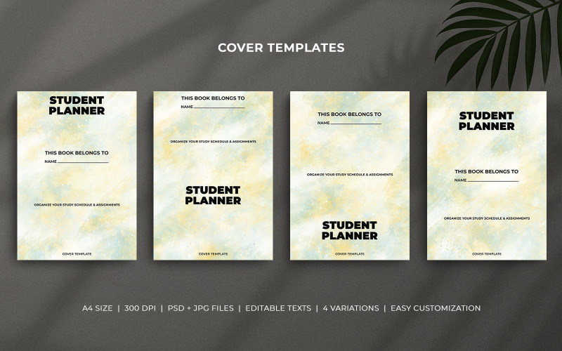 Student Planner Cover Templates in Yellow and Blue Watercolor Design ...