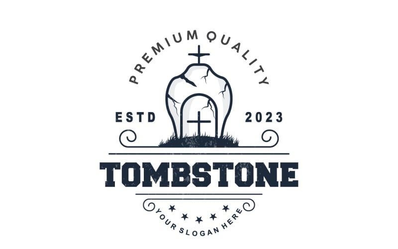 Tombstone Logo Tomb Cemetery Cross VectorV7 - TemplateMonster