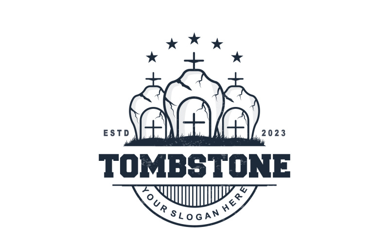 Tombstone Logo Tomb Cemetery Cross VectorV8 - TemplateMonster