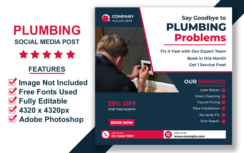 Plumber Service Instagram and Facebook Post Template PSD with Editable ...