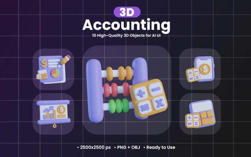 Accounting 3D Icon Set Design #527652 - TemplateMonster