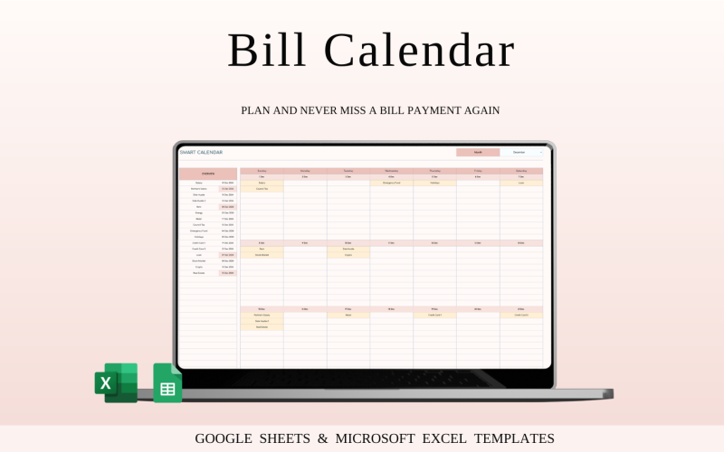 Bill Calendar Tracker Template for Excel & Google Sheets