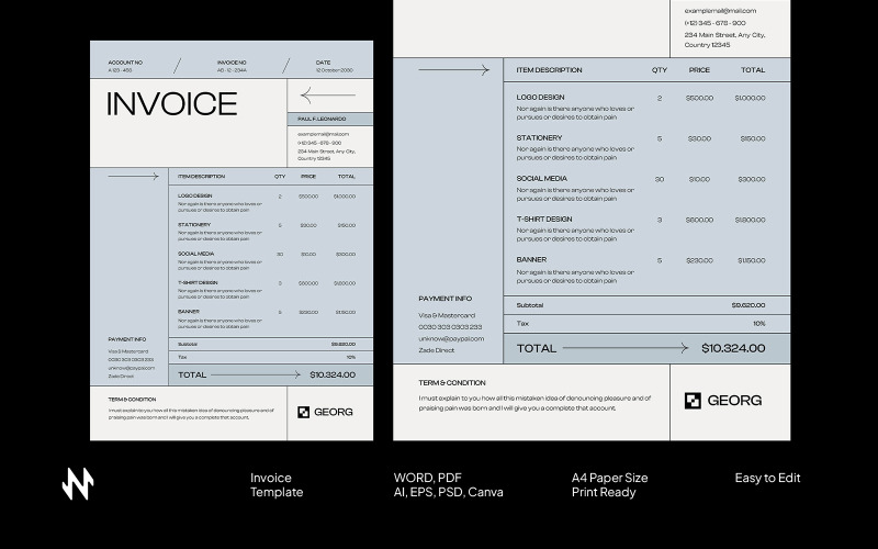 Modern Minimalist Invoice Template #527963 - TemplateMonster