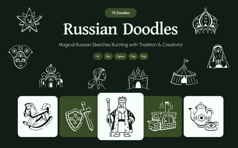 Modern Russian Doodle Icon Set #527926 - TemplateMonster