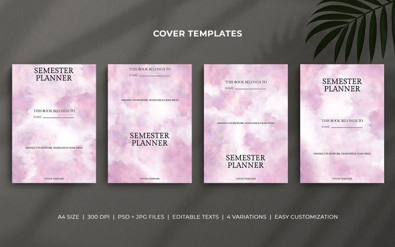 Semester Planner Cover Templates – Pastel Pink Watercolor Minimal ...