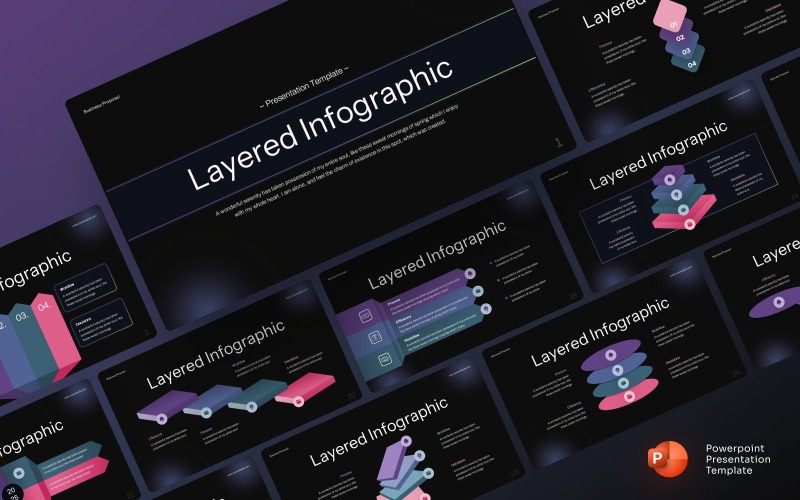 Plantilla de PowerPoint para presentación infográfica en capas