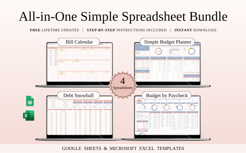 All-in-One Simple Spreadsheet Bundle | Spreadsheet Templates Excel and ...