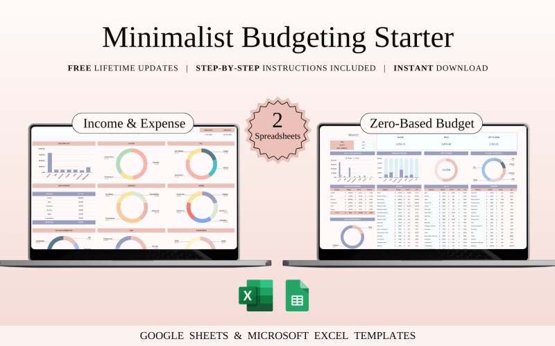 Minimalist Budgeting Starter | Spreadsheet Templates Excel and Google ...