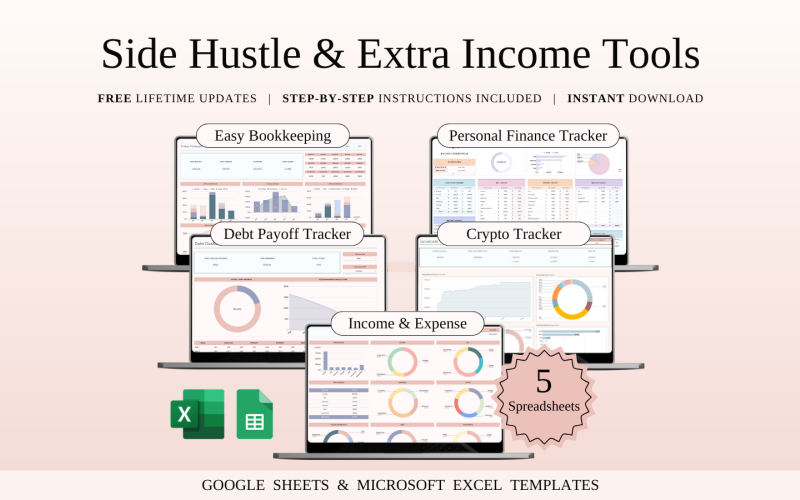 Side Hustle and Extra Income Tools | Spreadsheet Templates Excel and ...