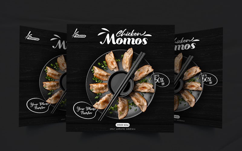 Restaurant momo food social media poster template