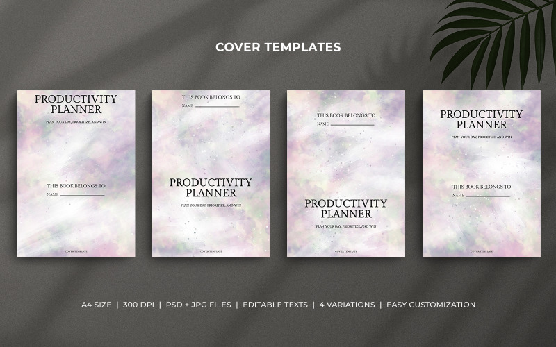 Productivity Planner Cover Template Set - Editable Watercolor Design ...