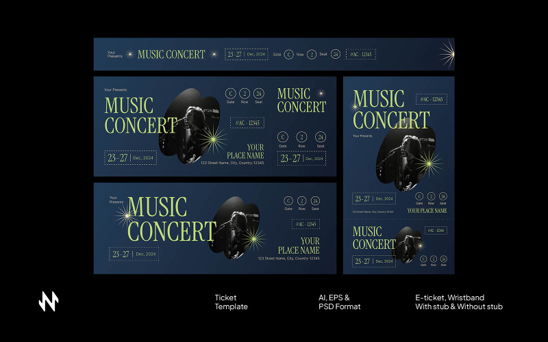Blue Concert Ticket Template #530909 - TemplateMonster