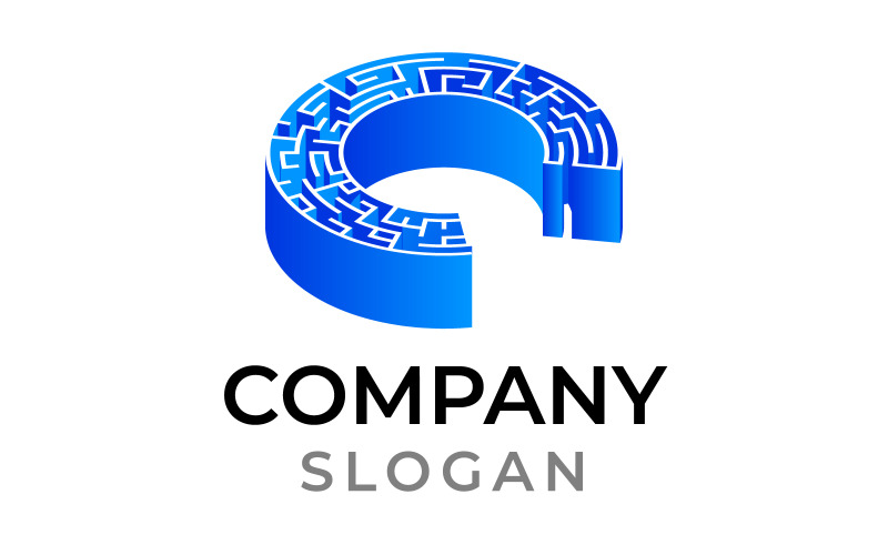 Letter C Flat and 3D isometric Maze Logo design