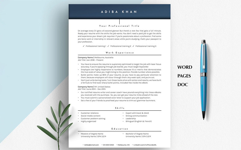 RESUME TEMPLATE Word, Doc & mac Pages, Resume Template, Professional Cv ...