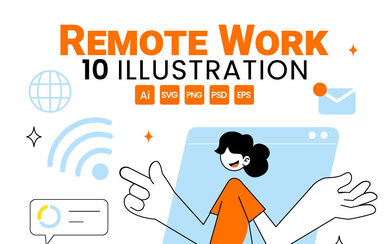 10 Home Remote Working Setup Illustration - TemplateMonster