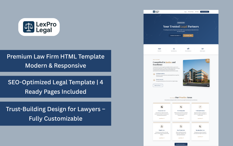Modèle HTML pour cabinet d'avocats moderne et professionnel de LexPro Legal