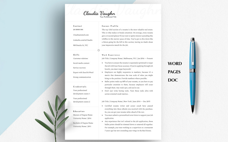 Ultra Clean Resume Template for Word, Google Docs & Mac Pages | ATS ...