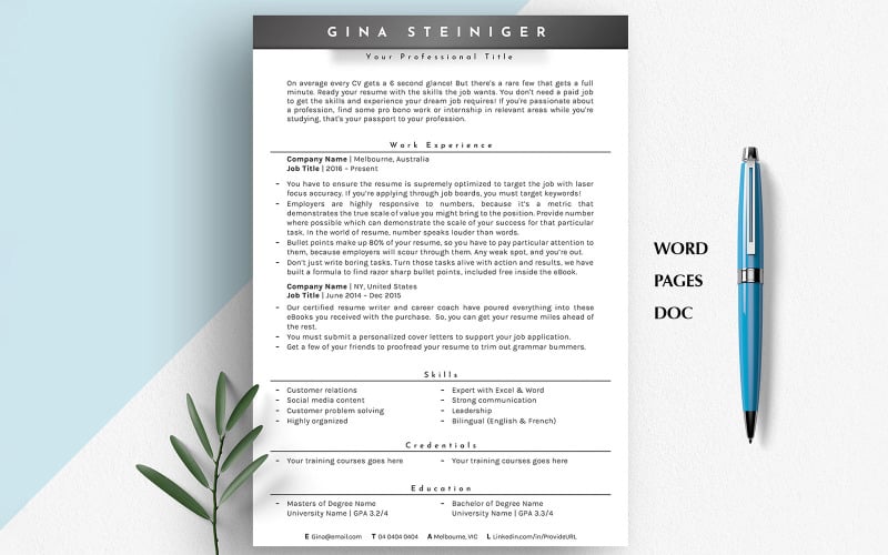 WORD RESUME TEMPLATE, Clean Resume Word, Modern Cv Template, Clean ...