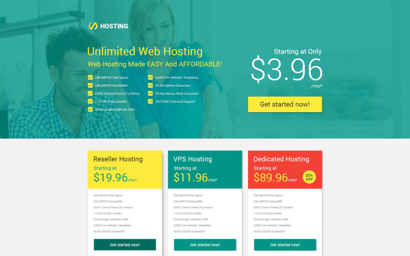 Hosting Responsive Landing Page Template #53399
