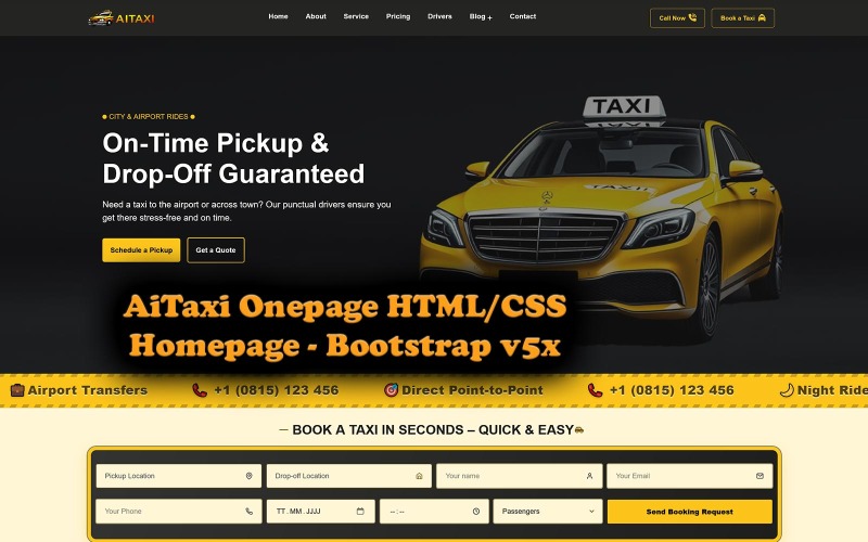 🚖 AITAXI – Modern Taxi Service Onepage Website Template (HTML & CSS)