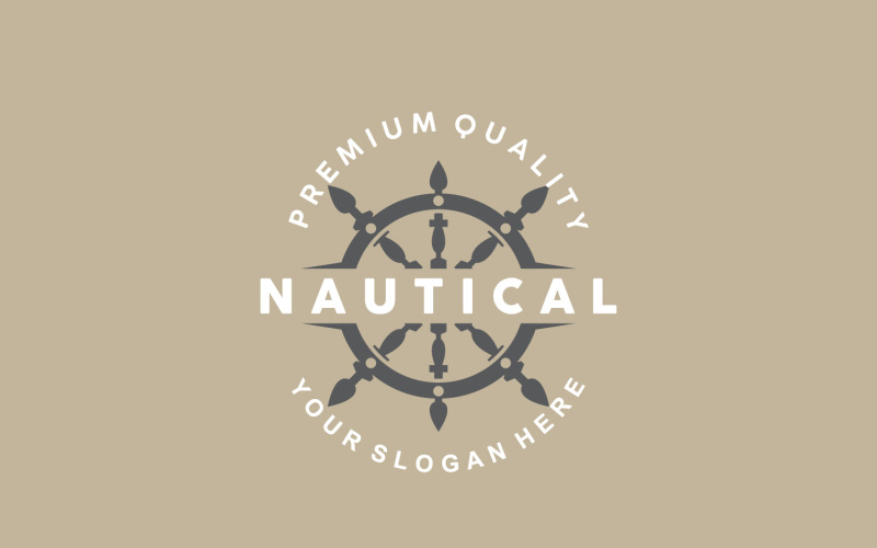 Logo de gouvernail de navire, vecteur maritime simple V10