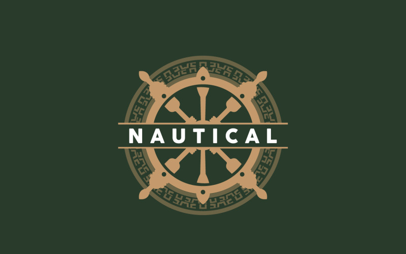 Logo de gouvernail de navire, vecteur maritime simple V8