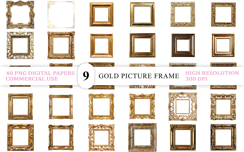 Gold Ornate Vintage Frame PNG Bundle | Antique Gold Frame Clipart ...