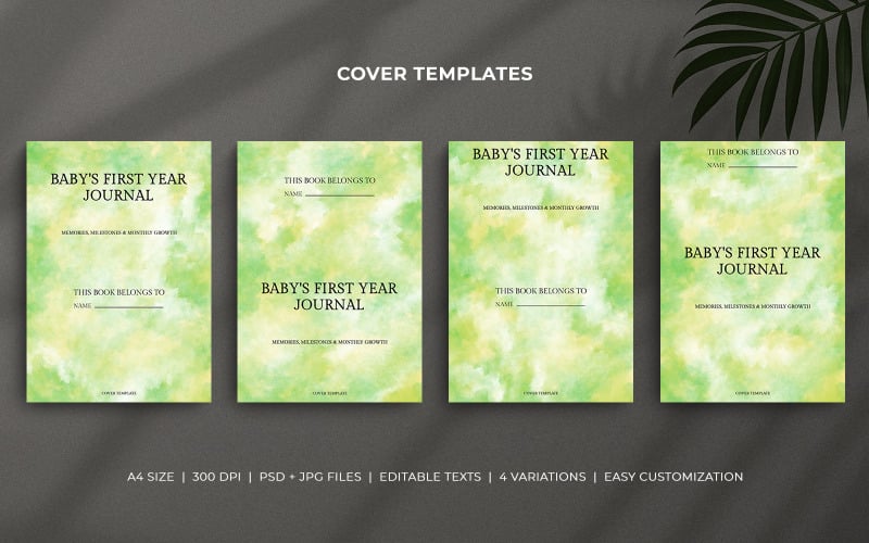 Baby’s First Year Journal Cover Templates - Green Watercolor Background ...