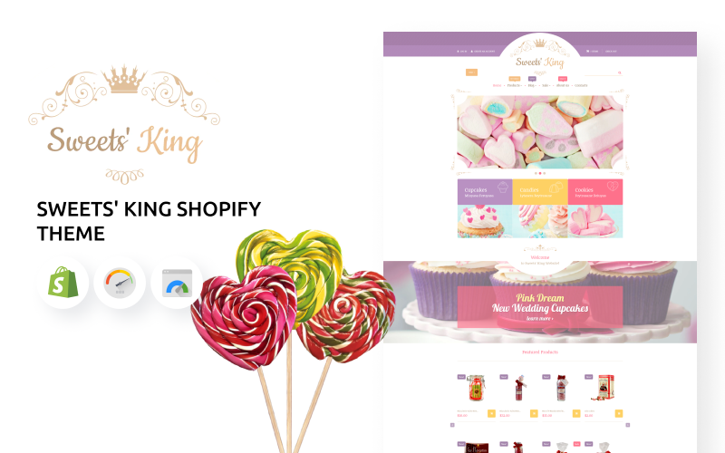 Sweets King Store Shopify Theme #53922 - TemplateMonster