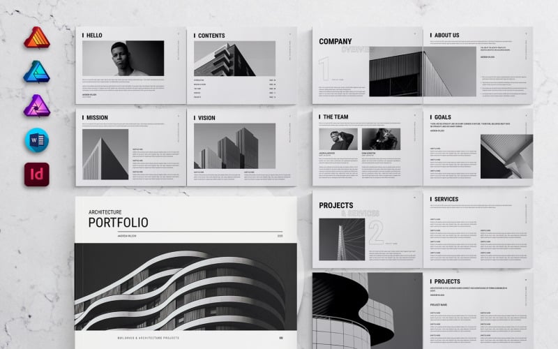 Architecture Portfolio Template Landscape for MS Word, InDesign ...