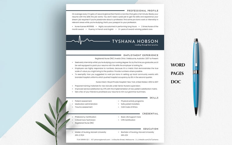 New Grad RN Resume | Modern Nurse Resume Word | Google Docs | ATS ...