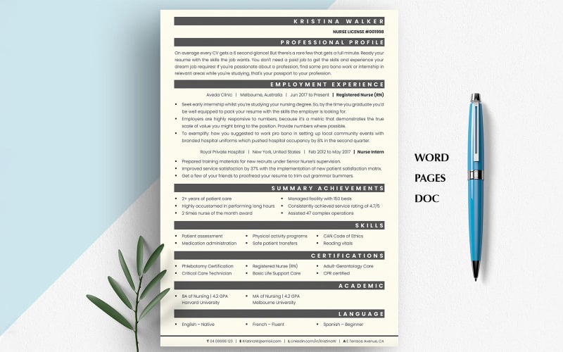 Registered Nurse Resume | Resume Template for Nurses | Nursing Resume ...