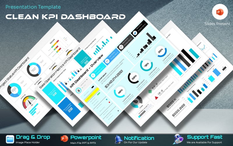 Clean KPI Online Dashboard Powerpoint Template
