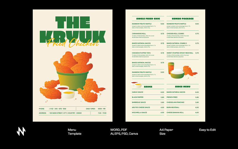 Modern Fried Chicken Menu #540700 - TemplateMonster