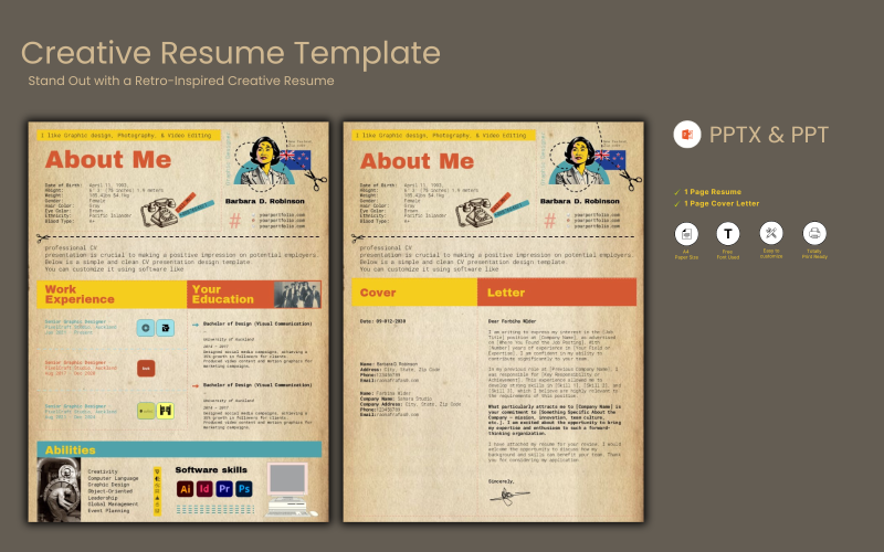 Creative Resume and Cover Letter Template | Retro Vintage CV Design for ...